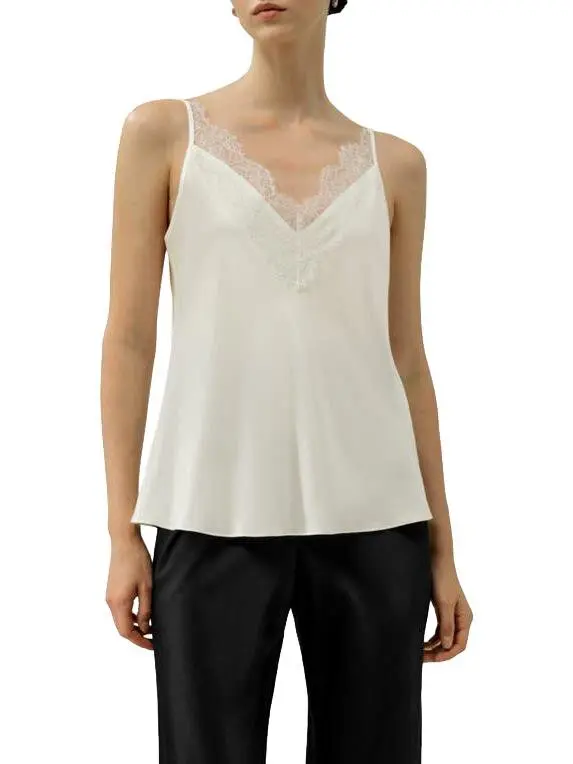 Lilysilk Bias Cut Silk Charmeuse Camisole With Lace Trim - Ivory