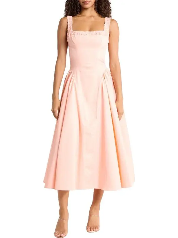 House Of Cb Dorothy Stretch Pima Cotton Cocktail Midi Dress - Peach