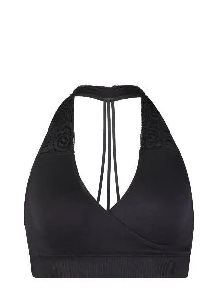 BRABAR Hug Lace Halter B-tween T-strap Sports Bralette - Black