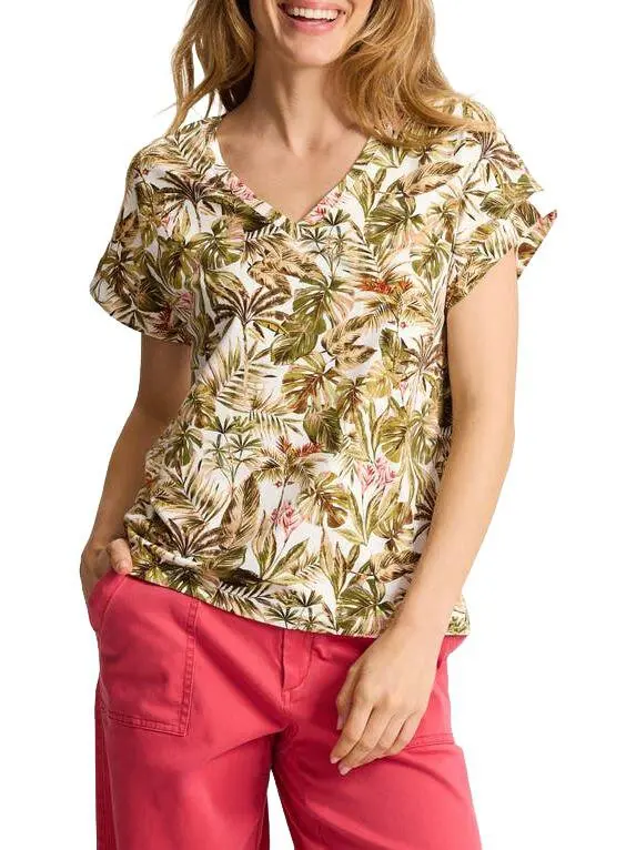 Tommy Bahama Kauai Hidden Coast Palm Print V-neck Top - Coconut