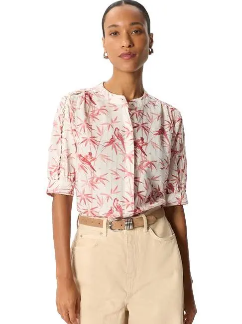 Whistles Tropical Bird Textured Blouse - Pink/multi