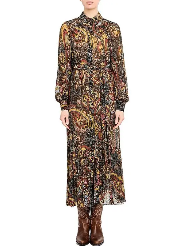 Etro Paisley Print Silk Blend Midi Shirtdress - Printed/black