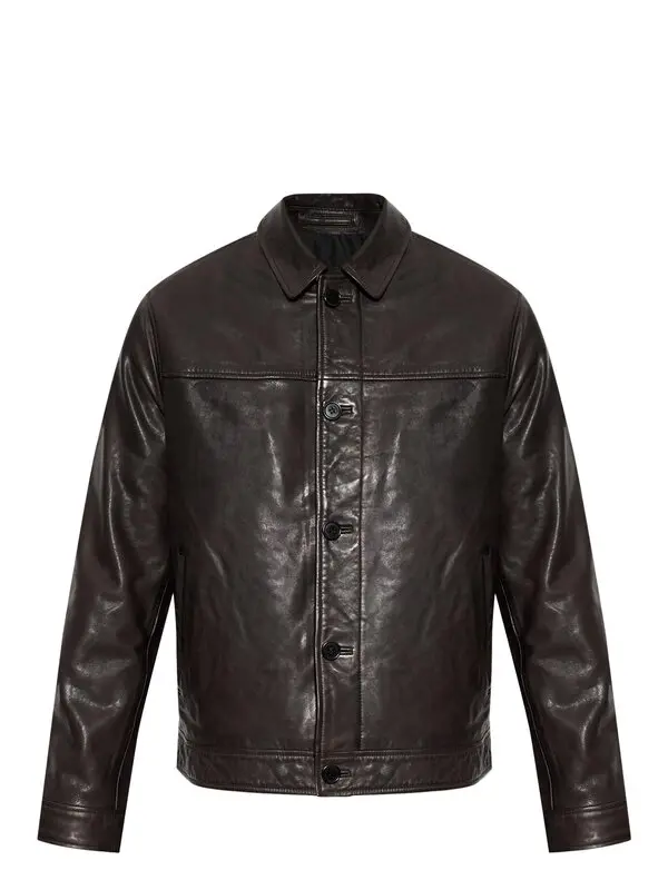 ALLSAINTS Nates Leather Trucker Jacket - Brown