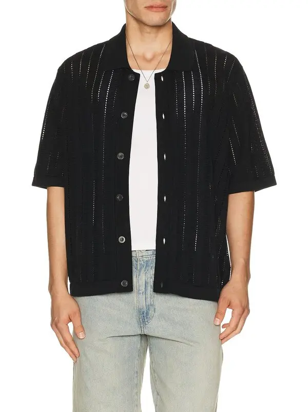 CORRIDOR Pointelle Stripe Buttondown - Black