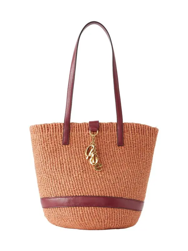 Chloé Raffia Tote Bag With Leather Trim - Brown