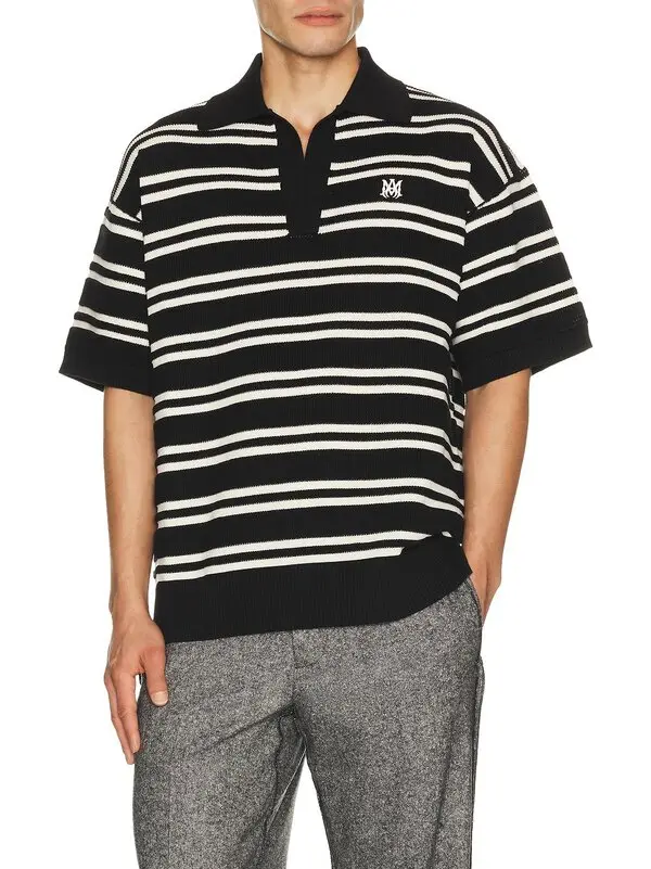 Amiri Ma Stripe Knit Polo - Black