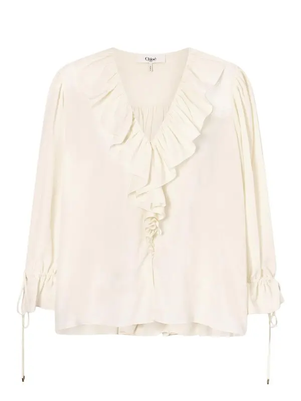 Chloé Ruffled Silk Crepe De Chine Blouse - White