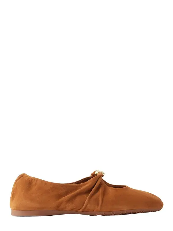 Loewe Pebble Embellished Suede Ballet Flats - Brown