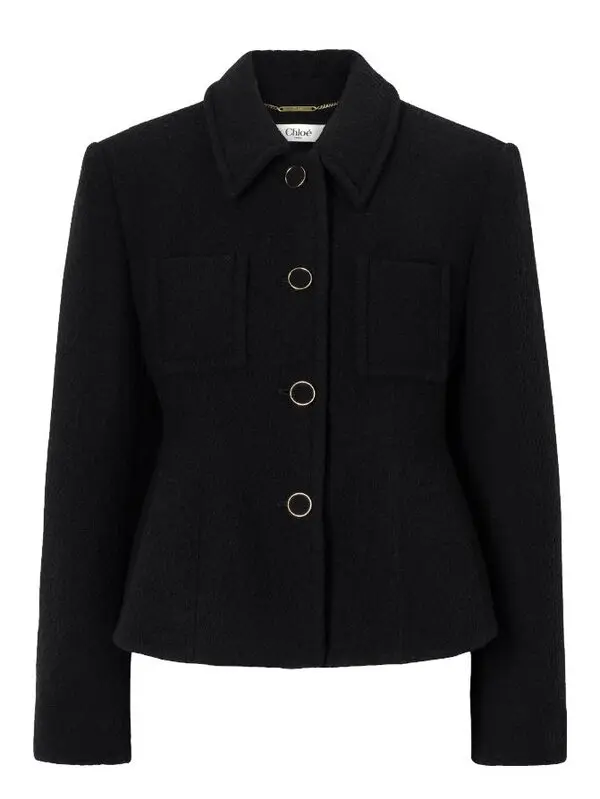 Chloé Wool-blend Bouclé Jacket With Gold Ring Buttons - Black