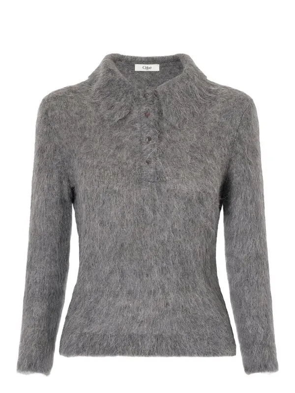 Chloé Alpaca-blend Polo Sweater - Gray