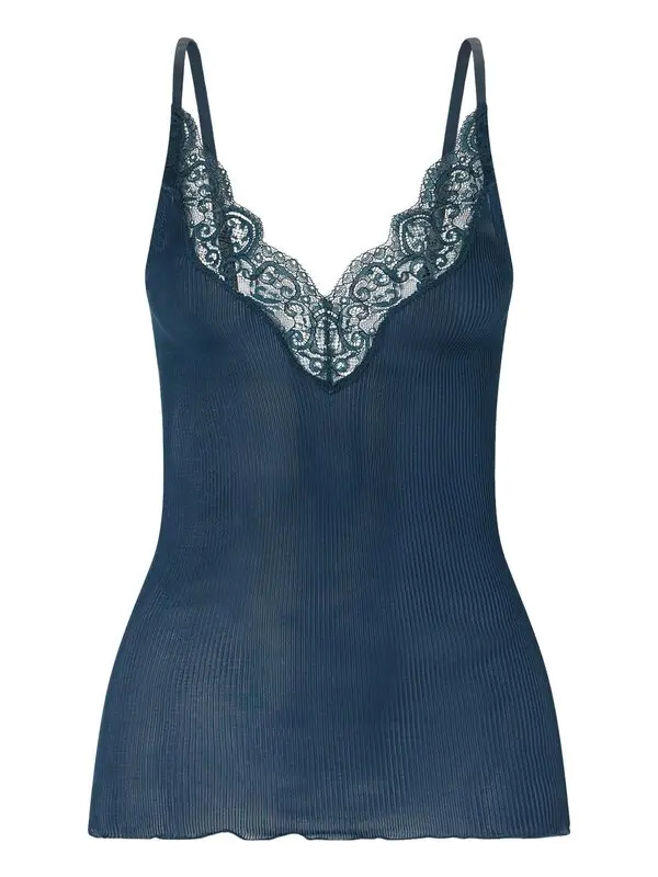 Saint Laurent Lace-trimmed Ribbed Silk-jersey Tank - Green