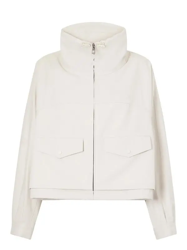 Loewe Cropped Cotton And Silk-blend Gabardine Jacket With Leather Trim And Anagram Embroidery - Neutrals