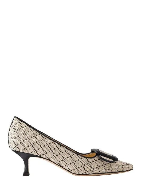 Manolo Blahnik Maysale 50 Buckled Raffia Pumps - Neutrals