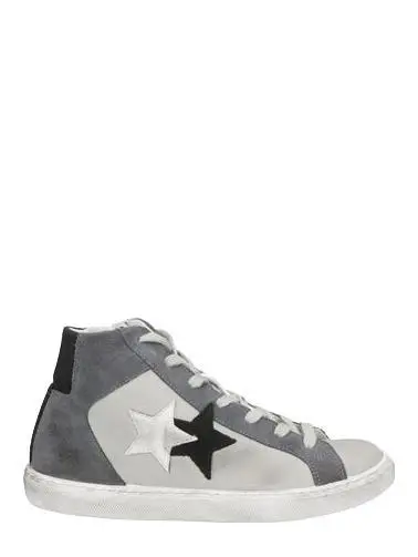 2STAR High-top Leather And Suede Sneakers With Star Detail - Grey