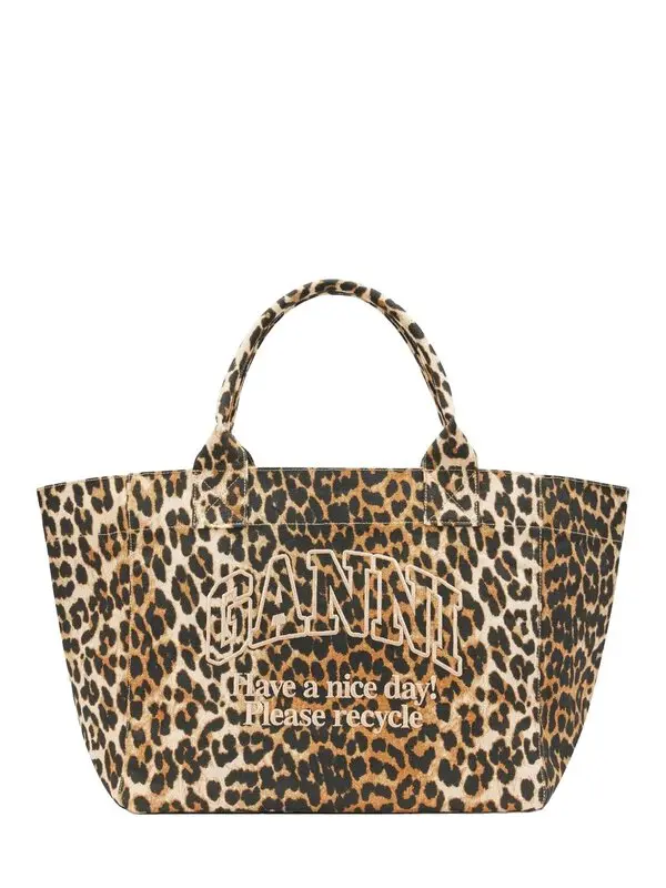 GANNI Organic Cotton Leopard Print Tote Bag - Multi