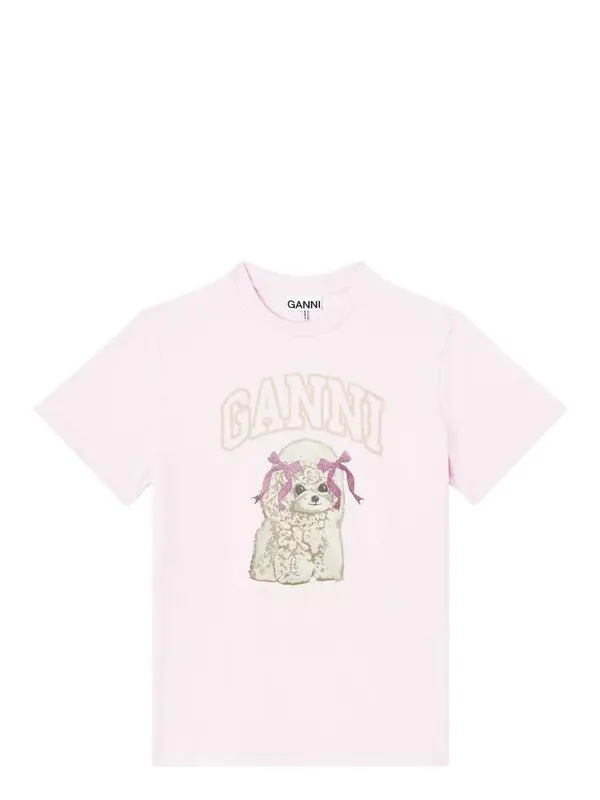GANNI Graphic Print Organic Cotton T-shirt - Pink