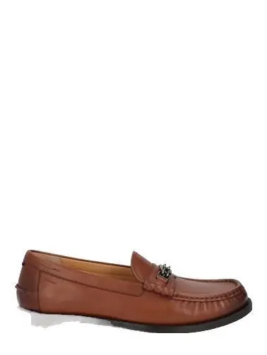 Bally Tan Calfskin Loafers With Chain Detail - Brown