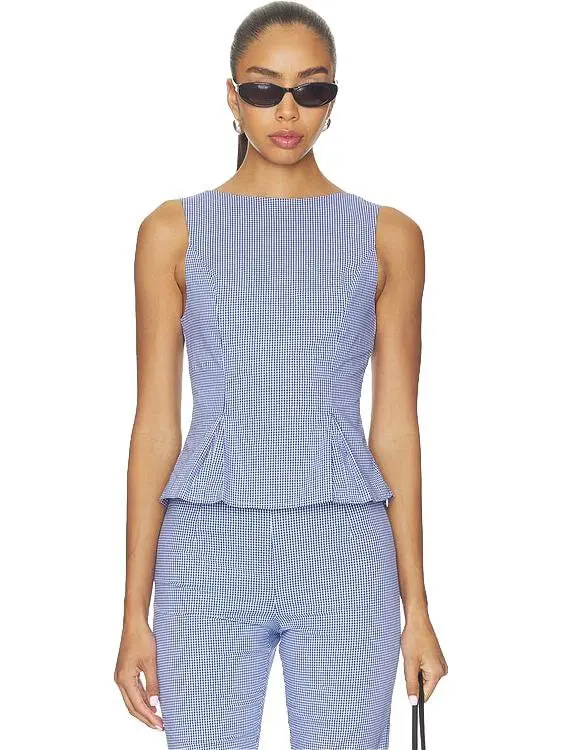 MORE TO COME Drea Peplum Top - Blue Gingham