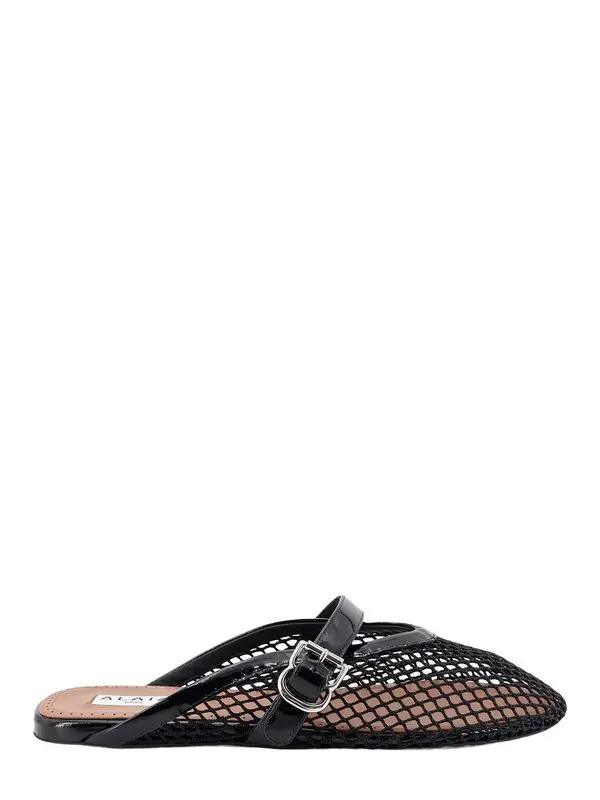 Alaïa Flat Mesh Mules With Patent Trim - Black