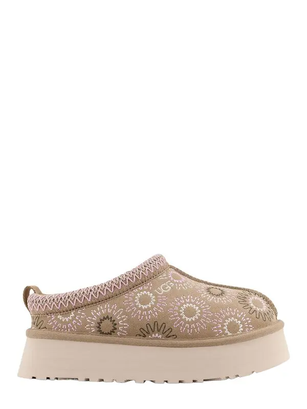 UGG W Tazz Suede Embroidered Slippers - Beige