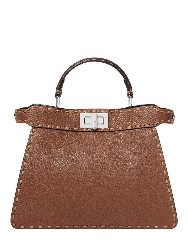 Fendi Peekaboo Iseeu Small Leather Shoulder Bag With Selleria Macro Stitching - Brown