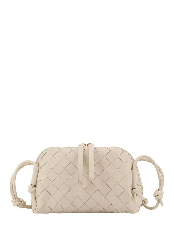 Bottega Veneta Leather Concert Pouch With Intrecciato Motif - White