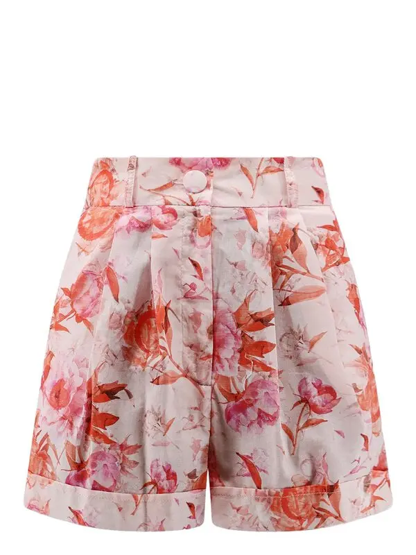 ACTUALEE Printed High-waisted Cotton Shorts - Red