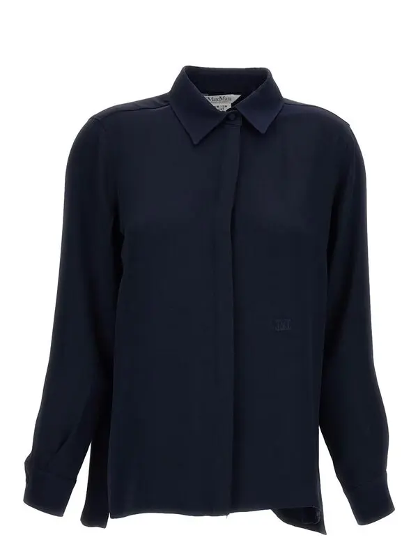 Max Mara Camicia In Crépe De Chine - Blu