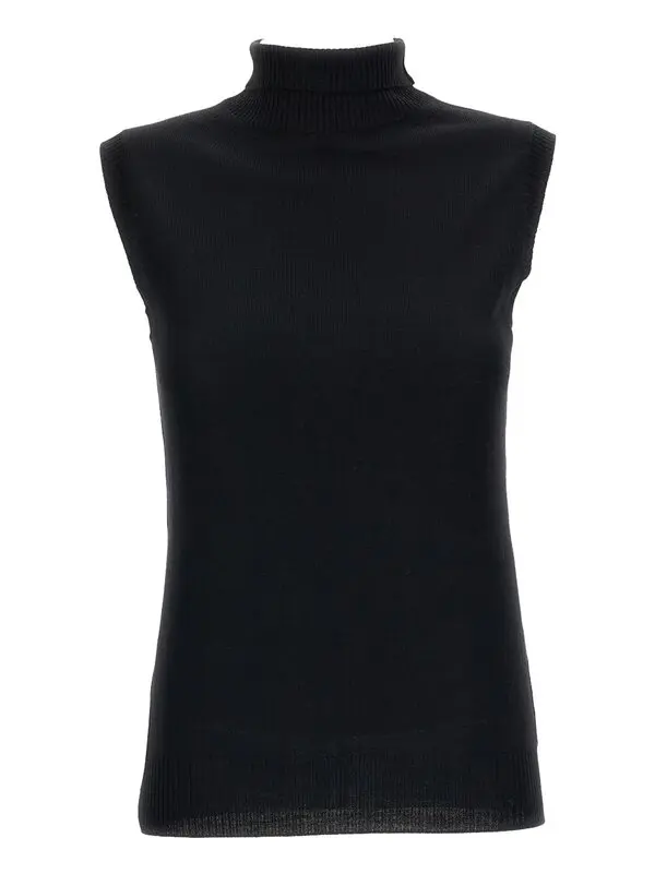 Sportmax Sleeveless High Neck Virgin Wool Gilet - Nero