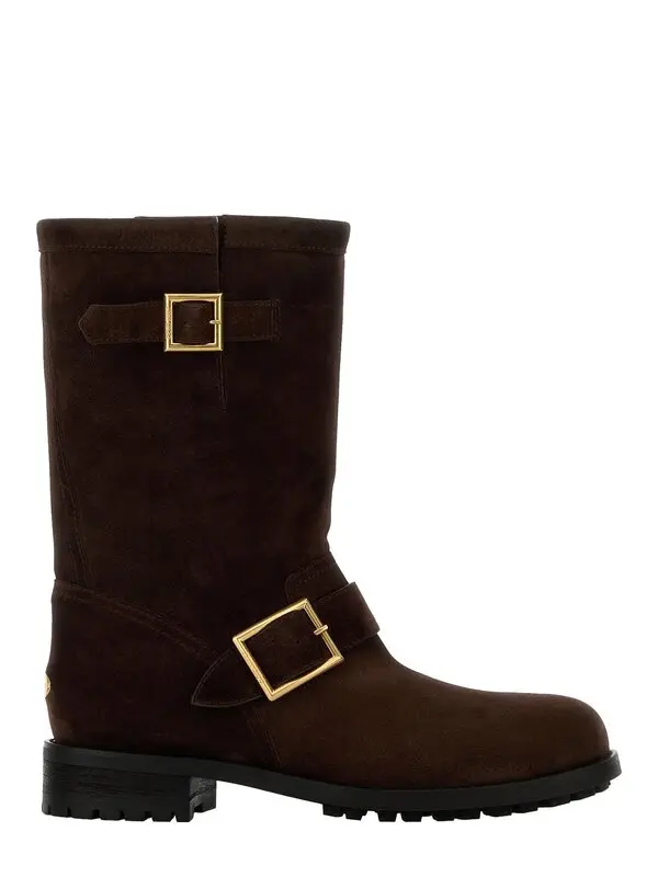 JIMMY CHOO Chocolate Suede Biker Ankle Boots - Brown