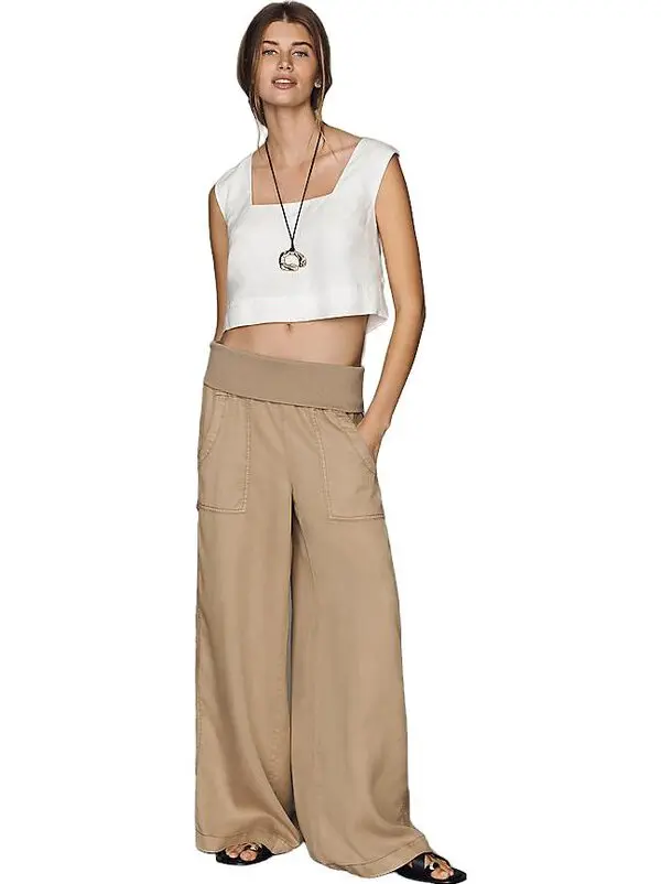 PILCRO Wide-leg Knit Fold-over Pants - Chinchilla