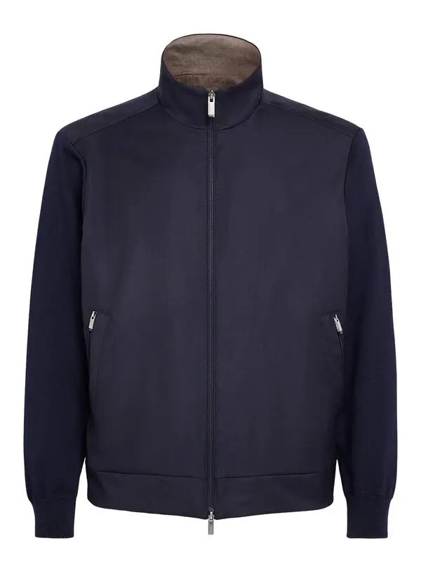 Paul & Shark Virgin Wool Hybrid Zip-up Jacket - Navy