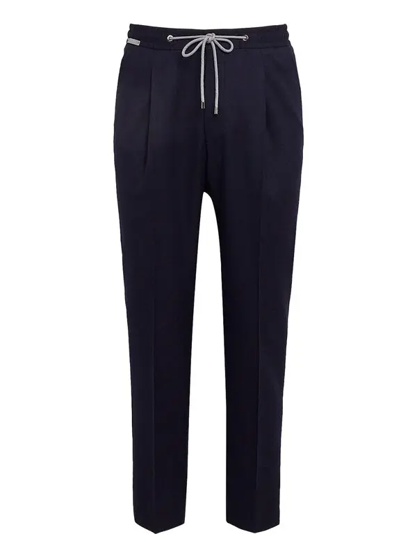 Corneliani Virgin Wool Drawstring Trousers - Navy