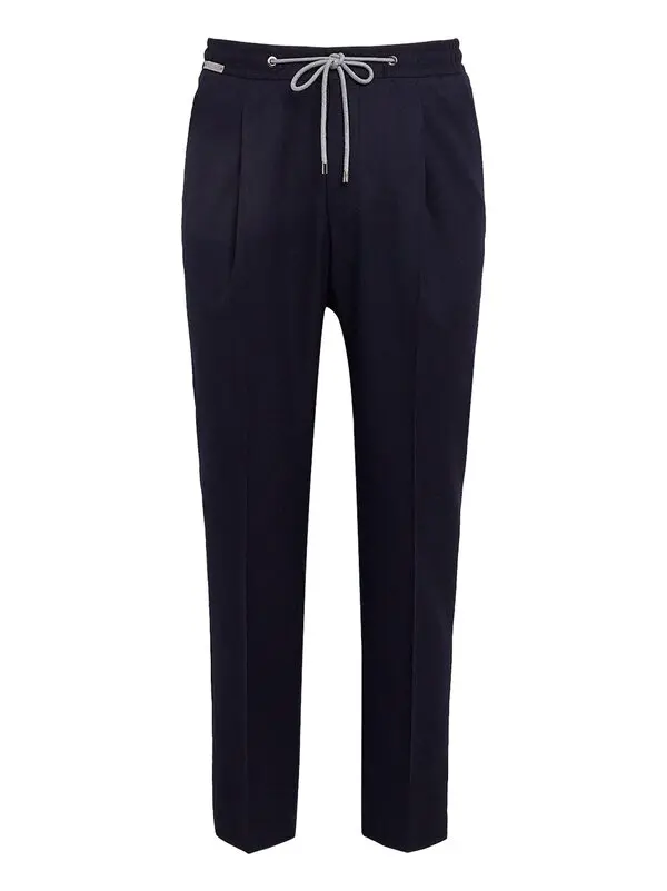 Corneliani Virgin Wool Drawstring Trousers - Navy