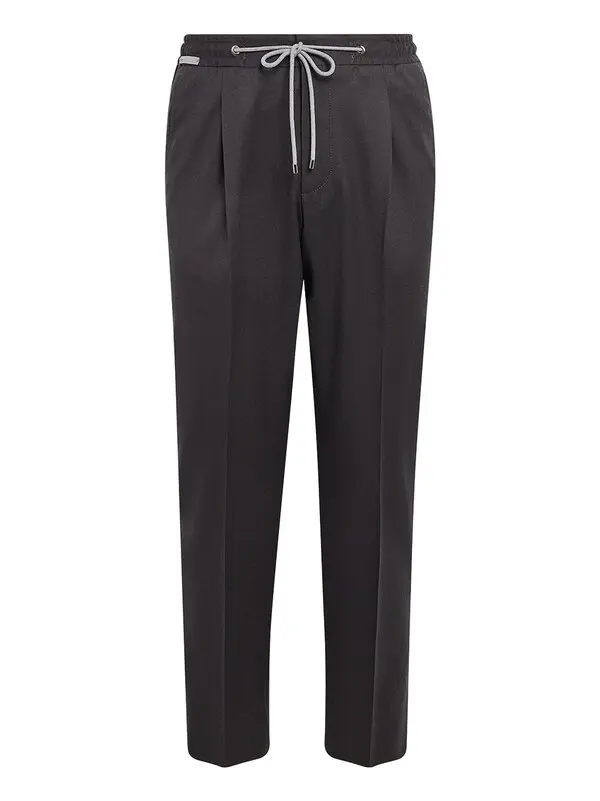 Corneliani Virgin Wool Drawstring Trousers - Brown