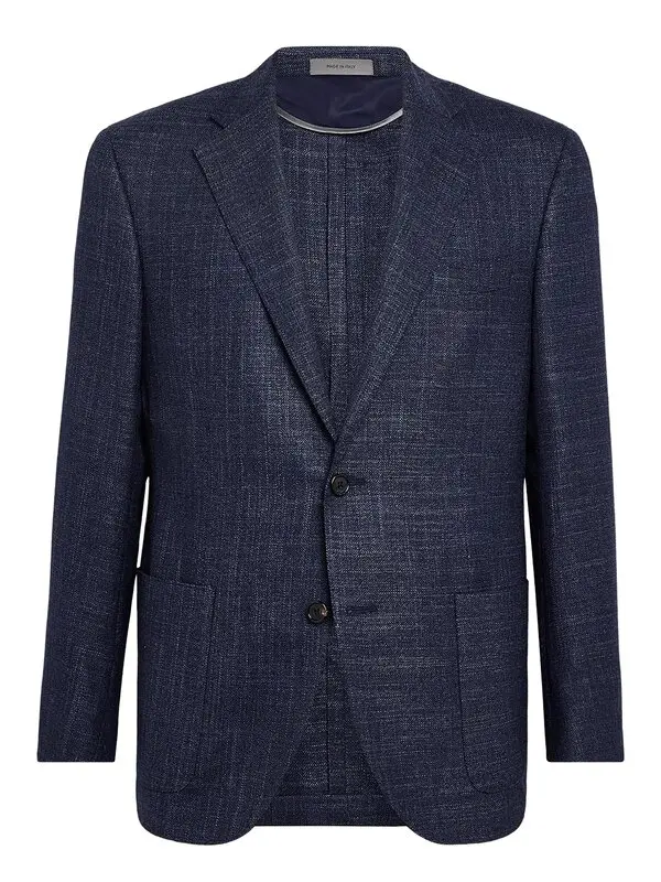 Corneliani Virgin Wool-silk Herringbone Blazer - Navy