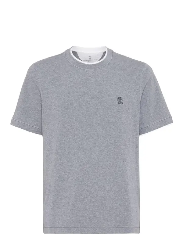 Brunello Cucinelli Logo Embroidered Layered T-shirt - Medium Gray