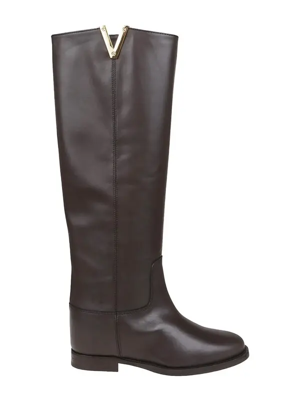 VIA ROMA 15 V Plaque Round Toe Boots - Black