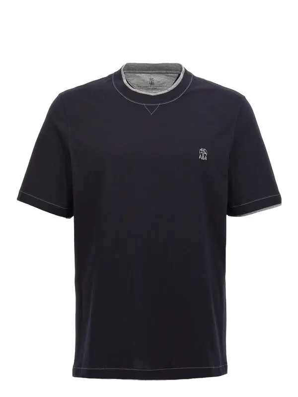 Brunello Cucinelli Logo Embroidered Layered T-shirt - Blue