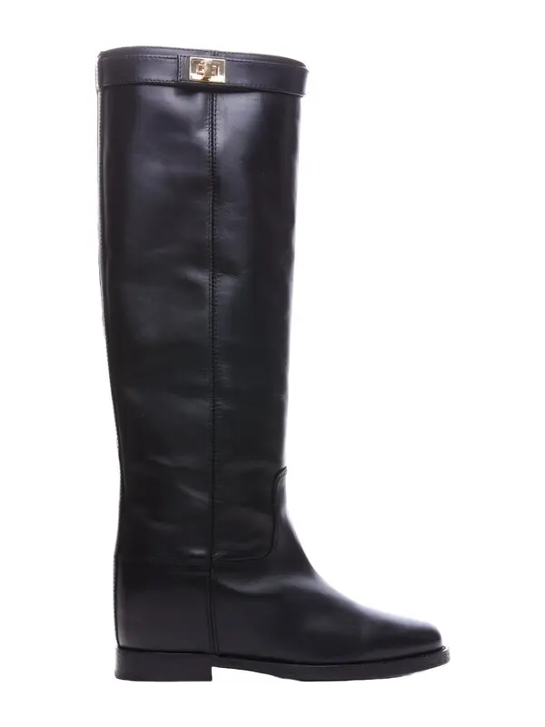 VIA ROMA 15 Knee-high Boots With Padlock Detail - Black