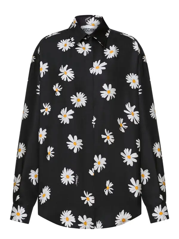 Moschino Allover Daisy Silk Twill Shirt - Black