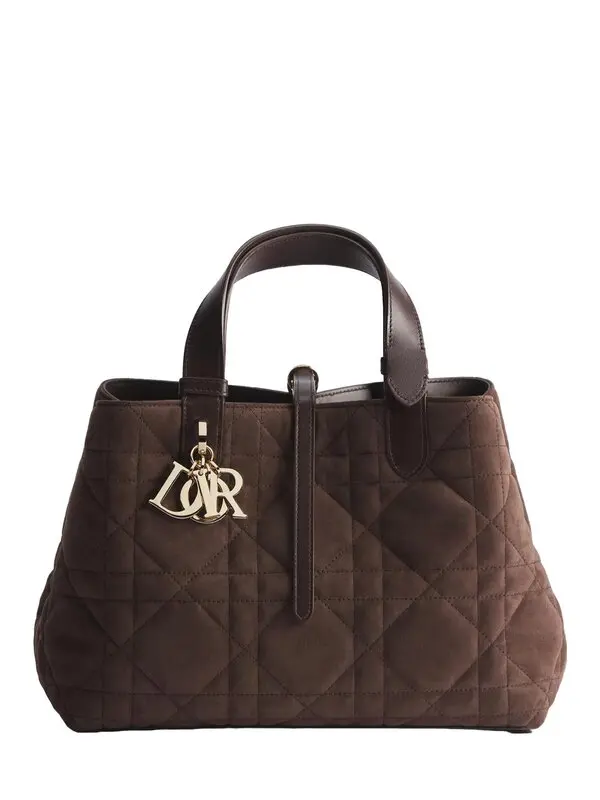 Dior Medium Quilted Suede Bag With Gold Tone Charm - Black
