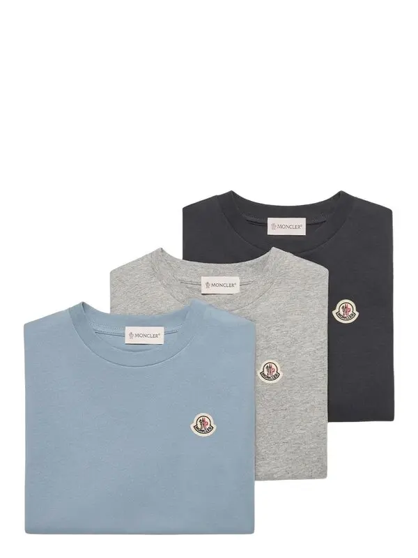 Moncler Three-pack Crewneck T-shirts With Logo Patch - Blue
