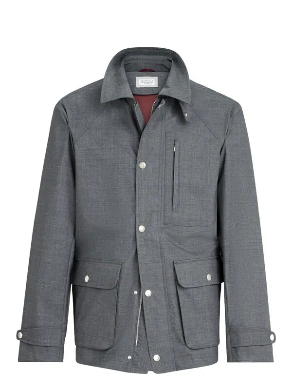 Brunello Cucinelli Wool Jacket With Zip And Snap Closure - Gray