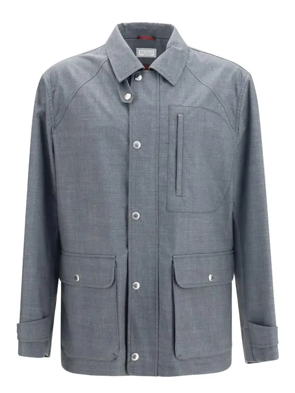 Brunello Cucinelli Wool Jacket With Zip And Snap Closure - Gray