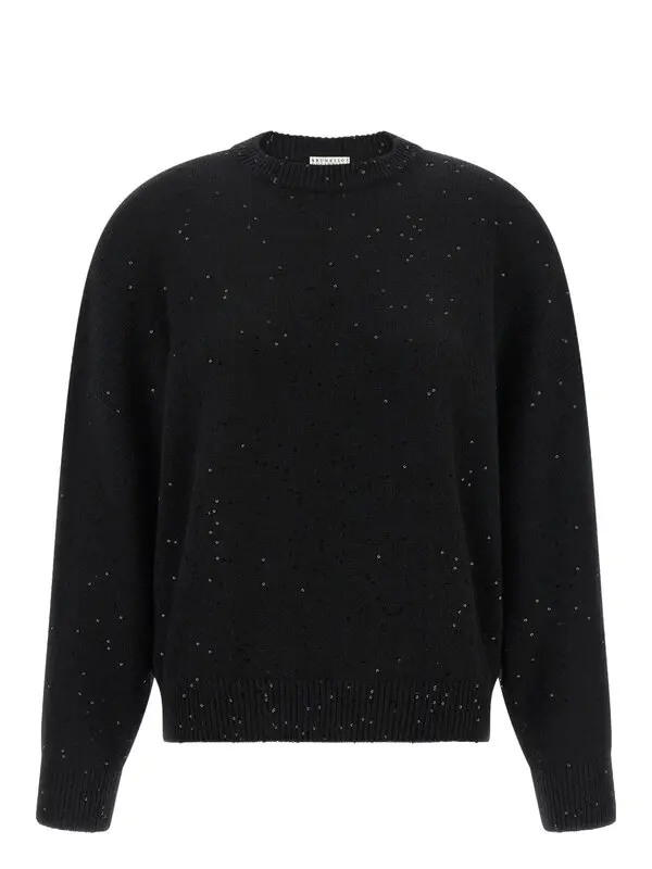 Brunello Cucinelli Diamante Sequin Embellished Pullover - Black