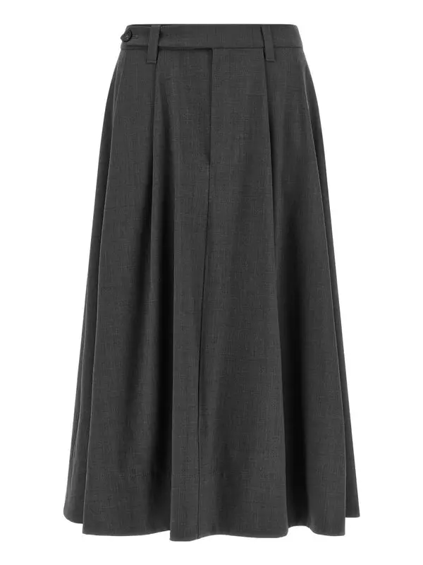 Brunello Cucinelli Flared Pleated Midi Skirt - Grey