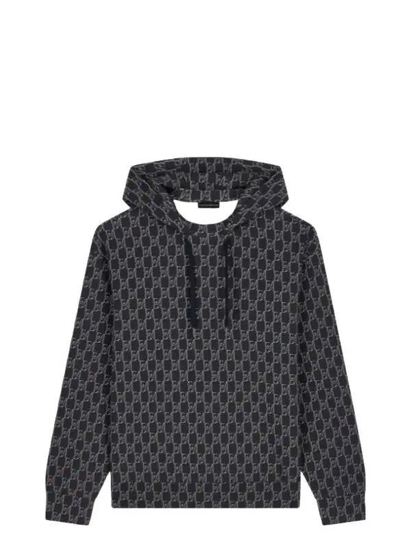 Emporio Armani Double Jersey All-over Logo Hoodie - Blue