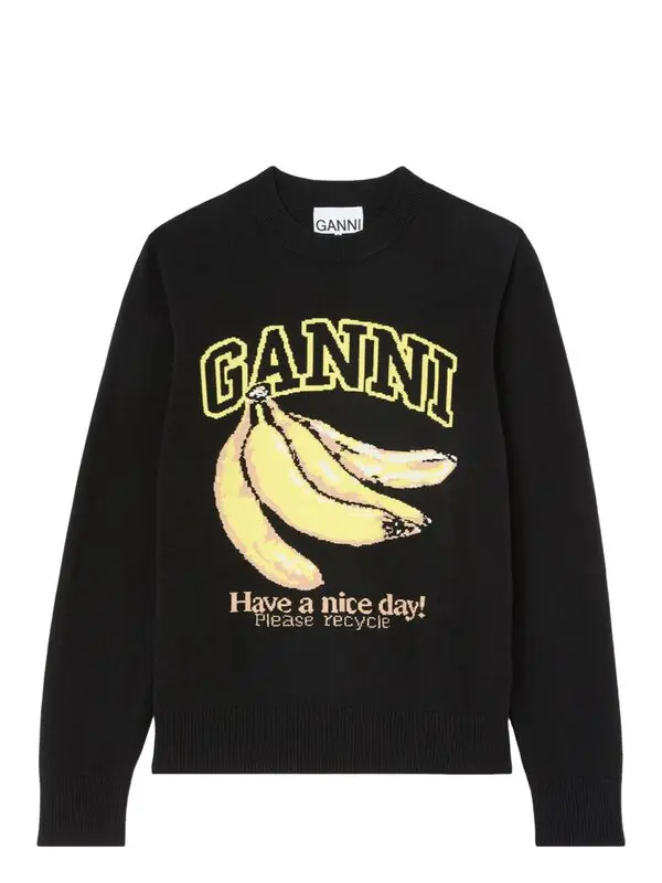 GANNI Banana Intarsia Knitted Jumper - Black