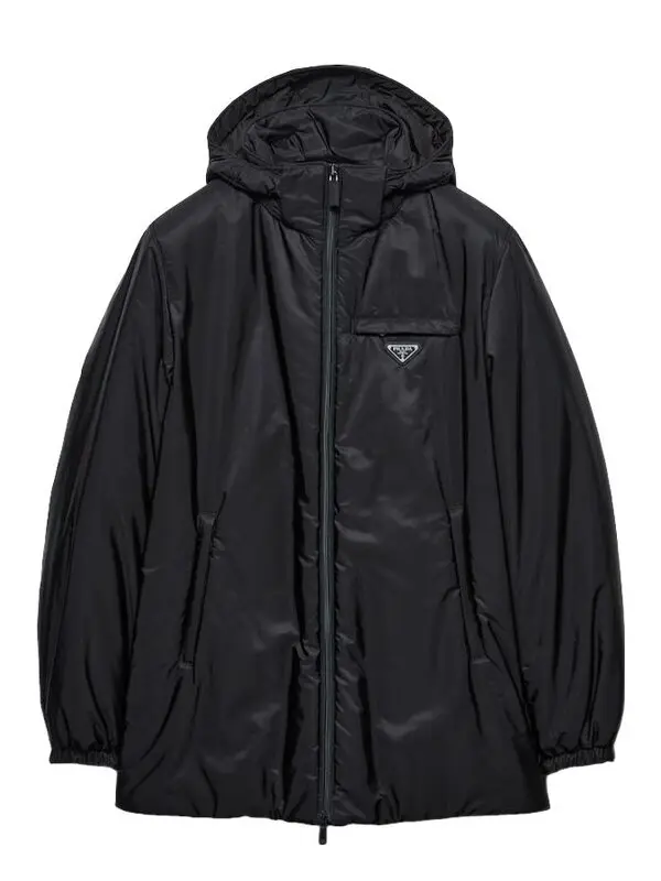 Prada Zip-up Hooded Down Jacket - Black